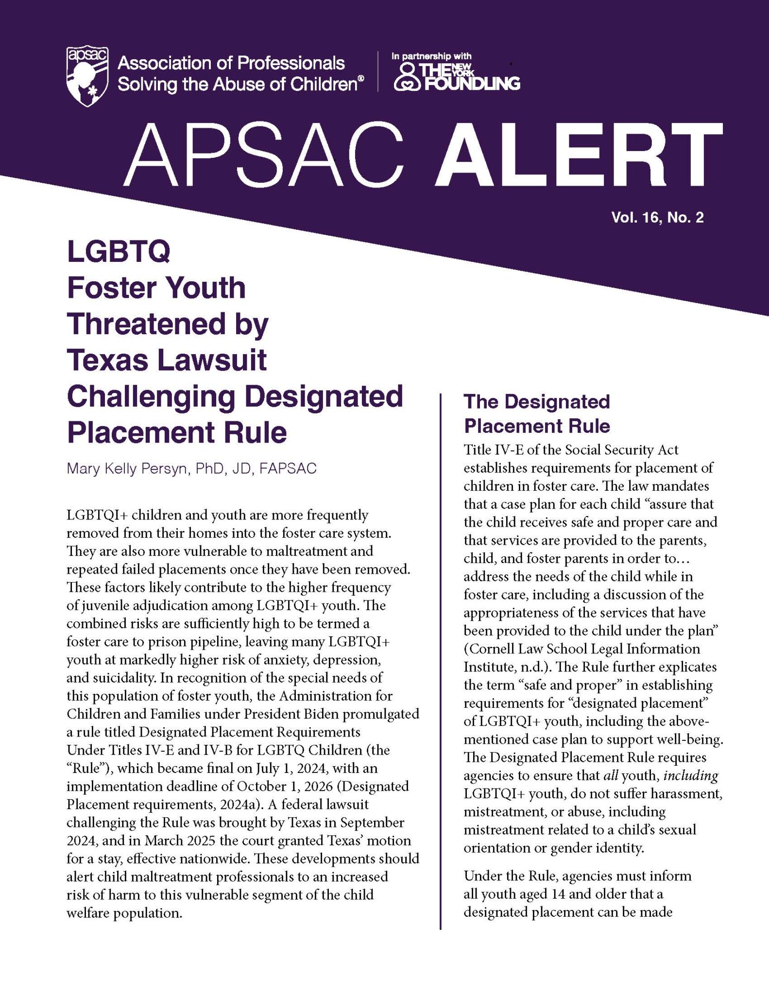 APSAC | Preventing Child Maltreatment | APSAC Alert